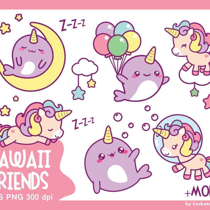 Kawaii Narwhal Clipart - Etsy