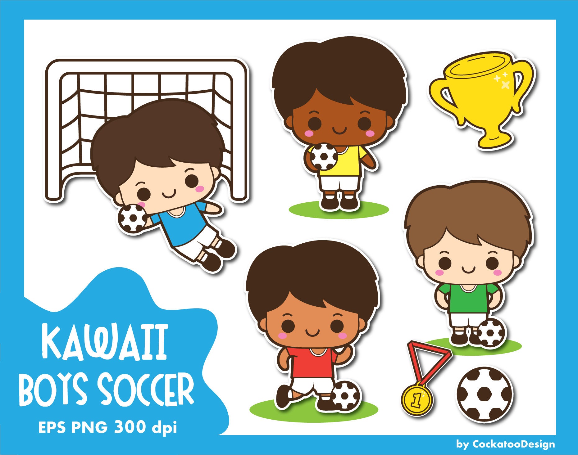 Soccer clip art football clipart kawaii soccer clipart kids | Etsy