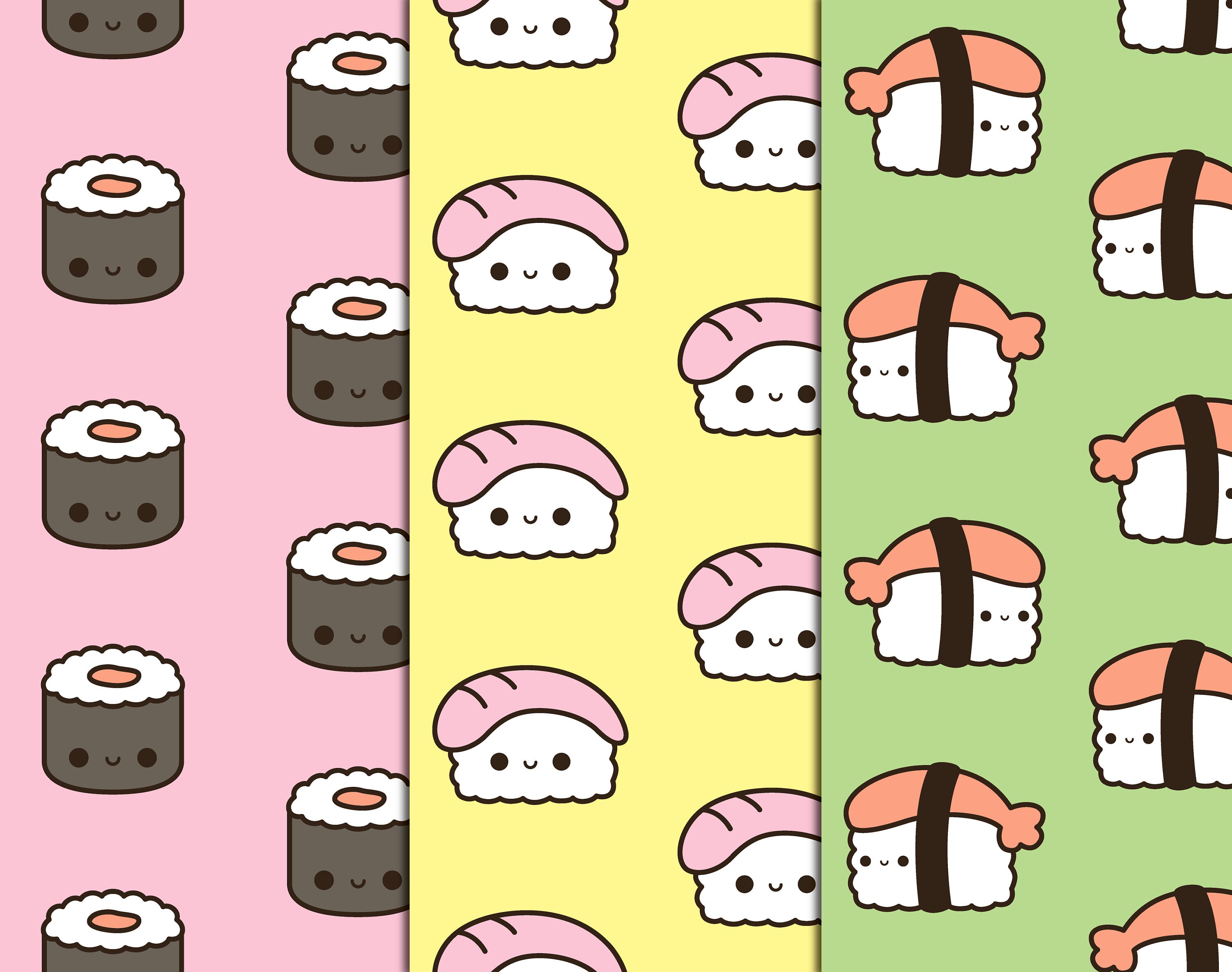 Sushi Digital Papers Kawaii Sushi Digital Papers Sushi | Etsy