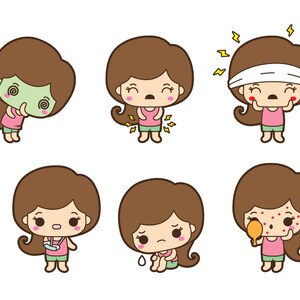 Kawaii Girl Clip Art, Cute Girl Clipart, Sick Girl Clipart, ,ill Girl ...