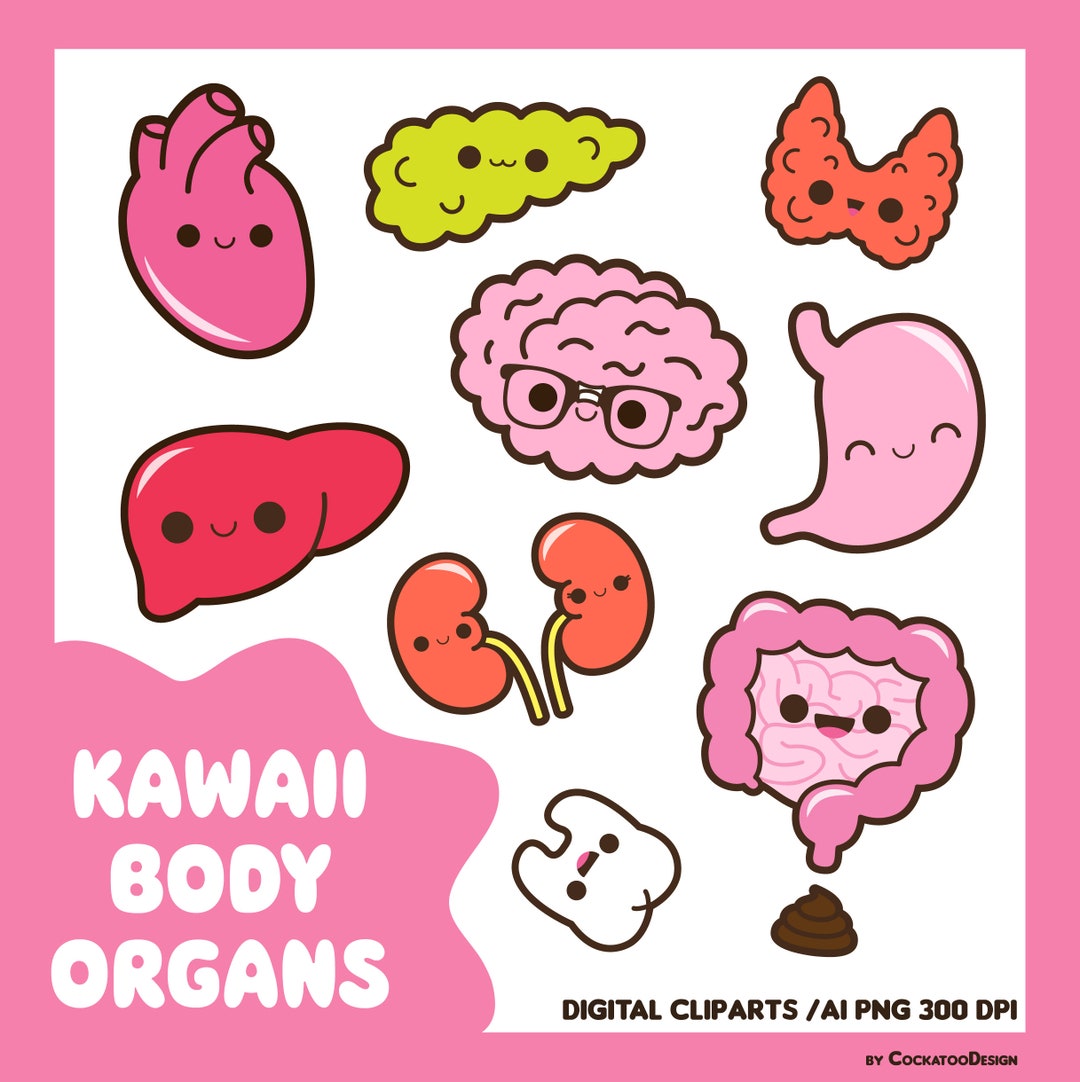 Kawaii Body Organs Clipart, Kawaii Heart Clipart, Kawaii Brain Clipart ...