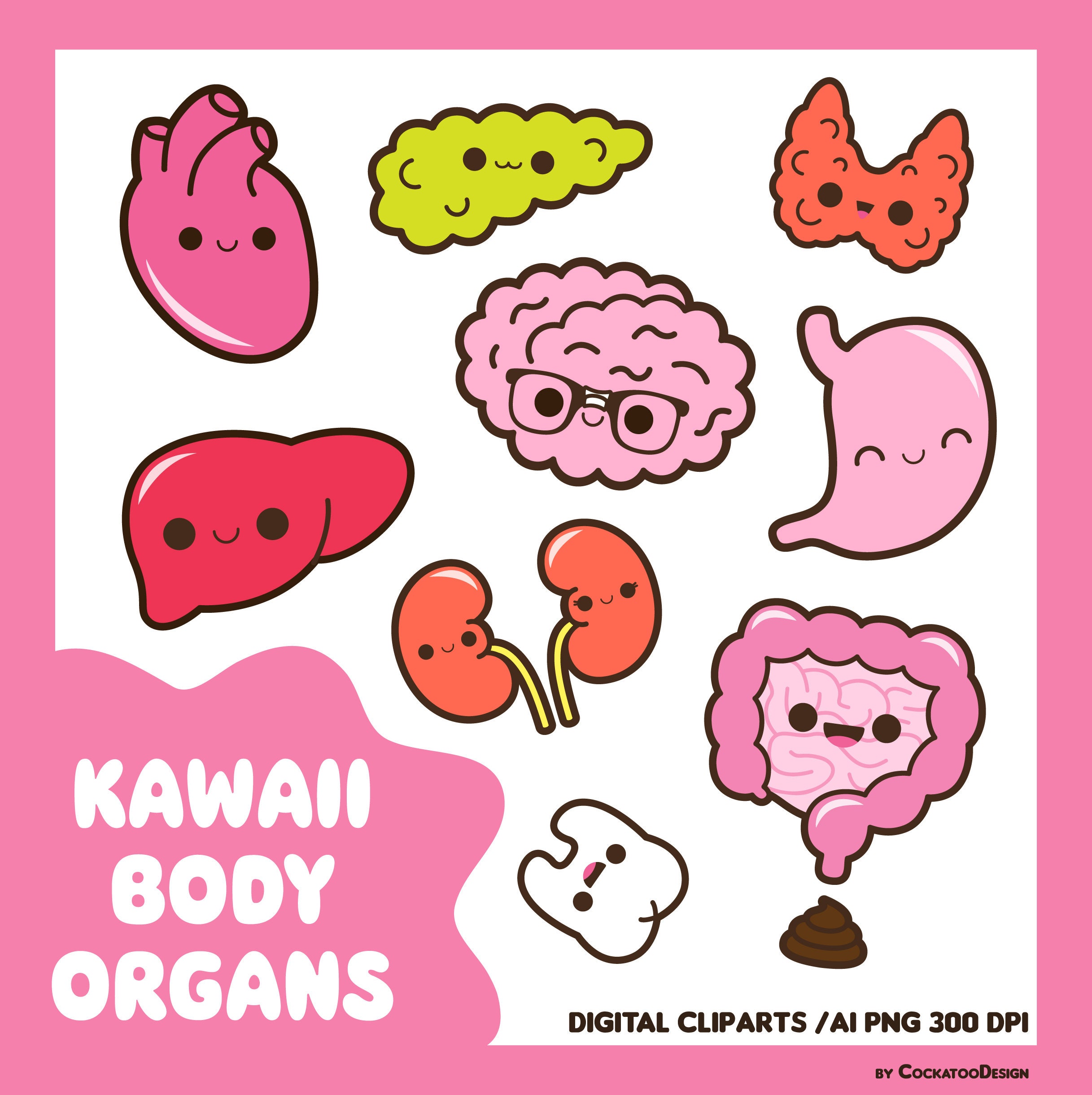 Imágenes prediseñadas de órganos corporales kawaii, imágenes ...