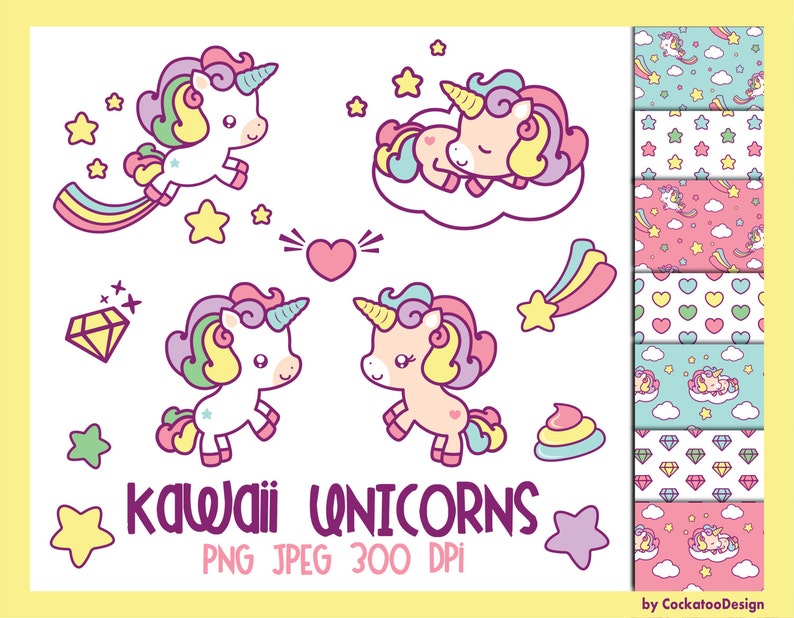 Unicorn Clipart Kawaii Unicorn Clipart Unicorn Clipart Cute | Etsy