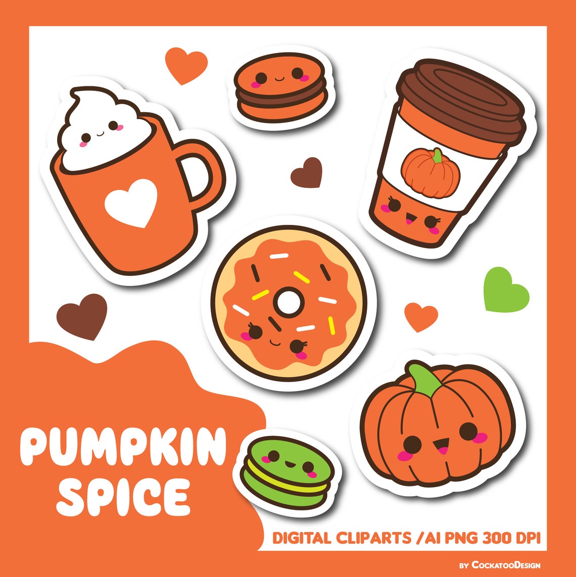 Coffee Clipart, Kawaii Coffee Clipart, Pumpkin Spice Clipart, Kawaii ...