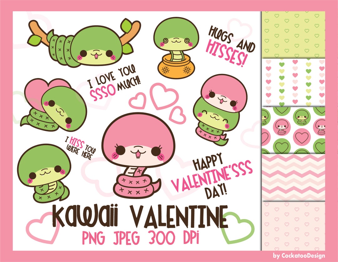 Valentine Clip Art, Valentine Snake Clipart, Valentine Clipart, Kawaii ...