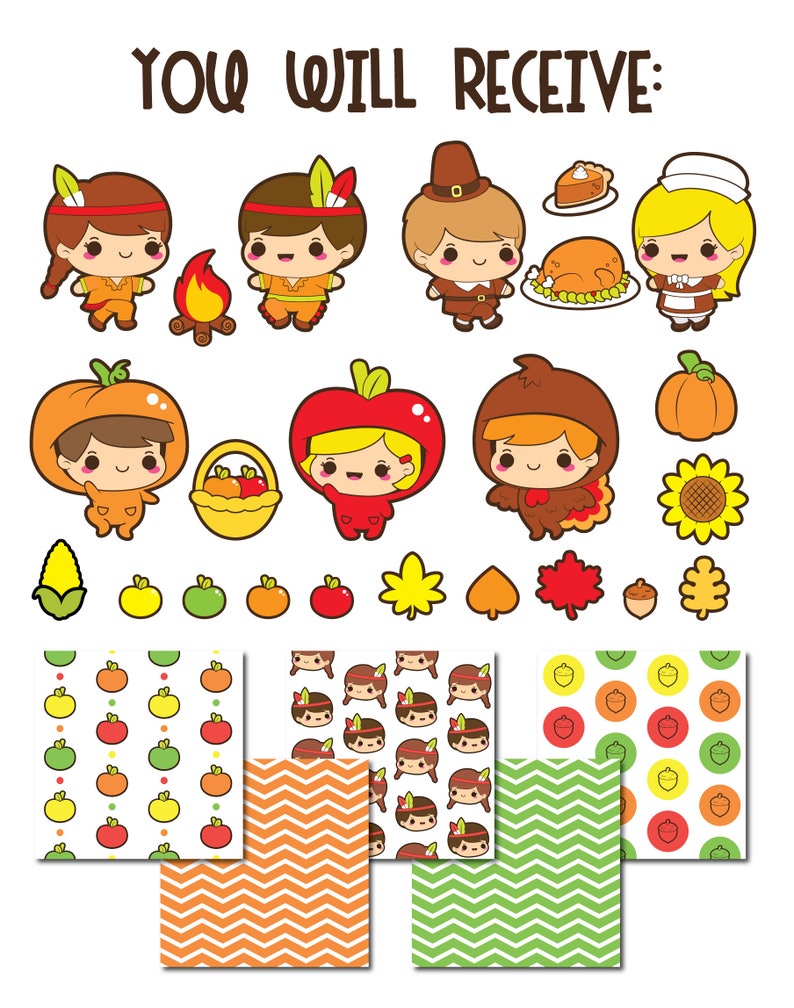 Thanksgiving Clipart Thanksgiving Clip Art Kawaii - Etsy