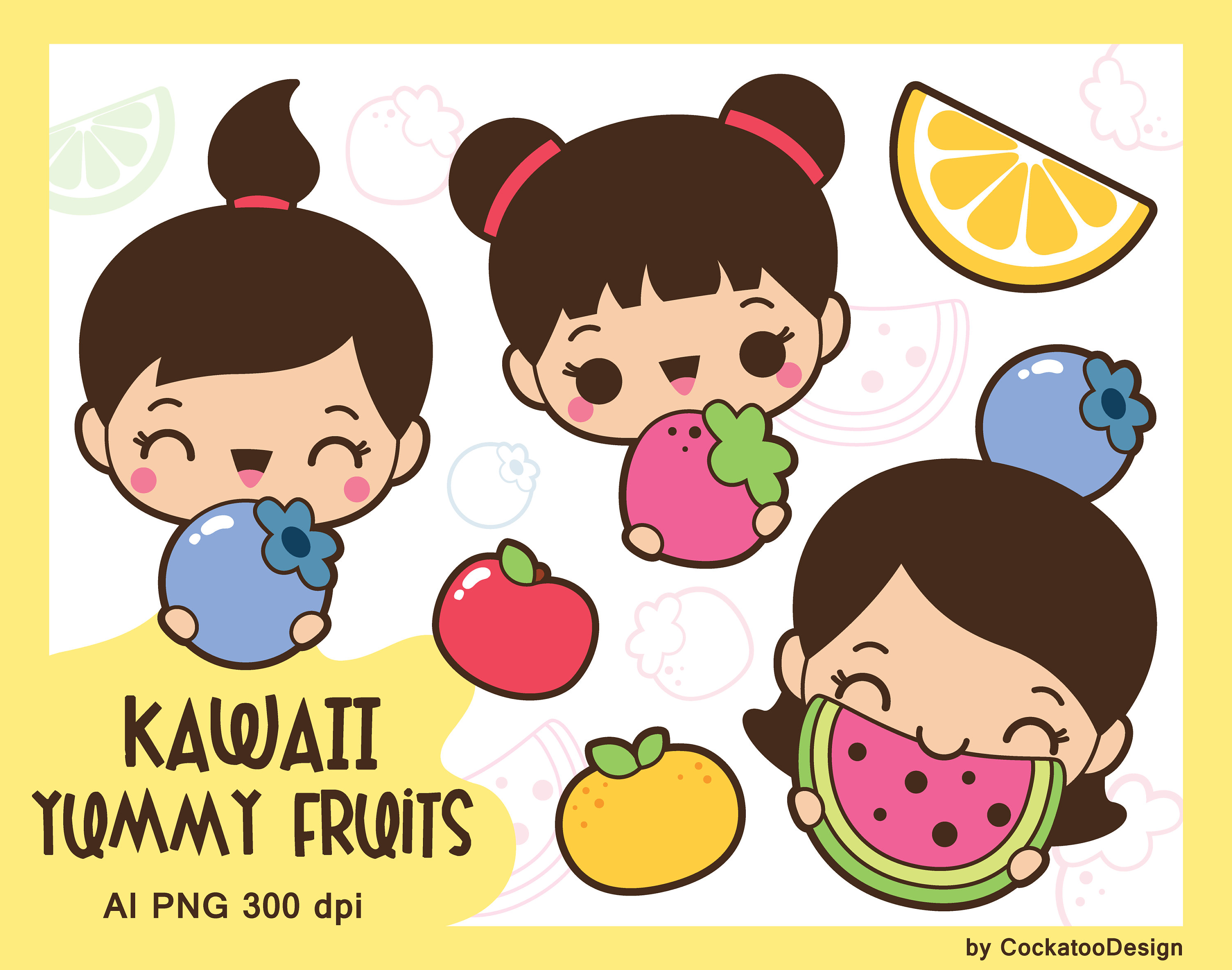 Cute Fruits Clipart Kawaii Girl Clipart Vegetarian Girl - Etsy