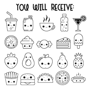 Food Icons, Kawaii Digital Stamps, Kawaii Food Icons, Cute Food Icons ...