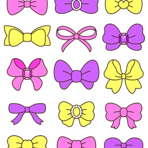 Kawaii Bows Clipart, Cute Bows, Pink Bow, Yellow Bow, Purple Bow ...