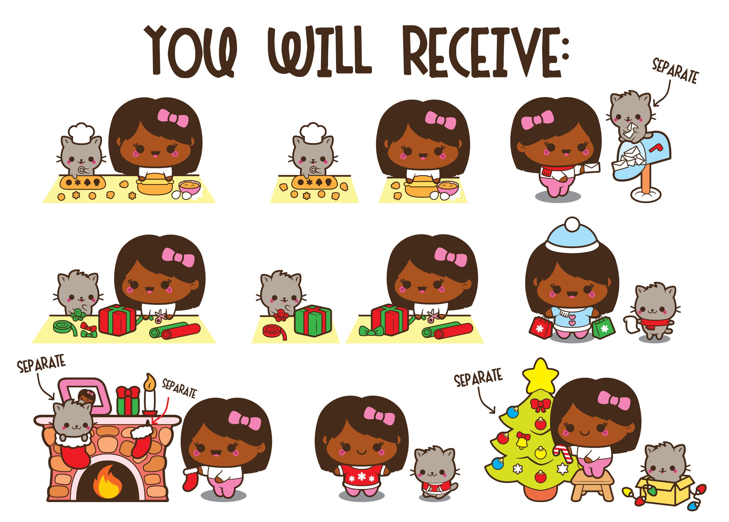 Kawaii Christmas Clip Art Kawaii Girl Clip Art Fireplace - Etsy