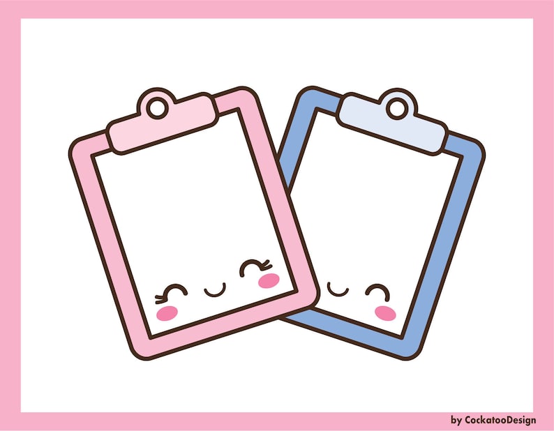 Clipboard Clipart Kawaii Clipboard Clip Art Cute Clipboard - Etsy