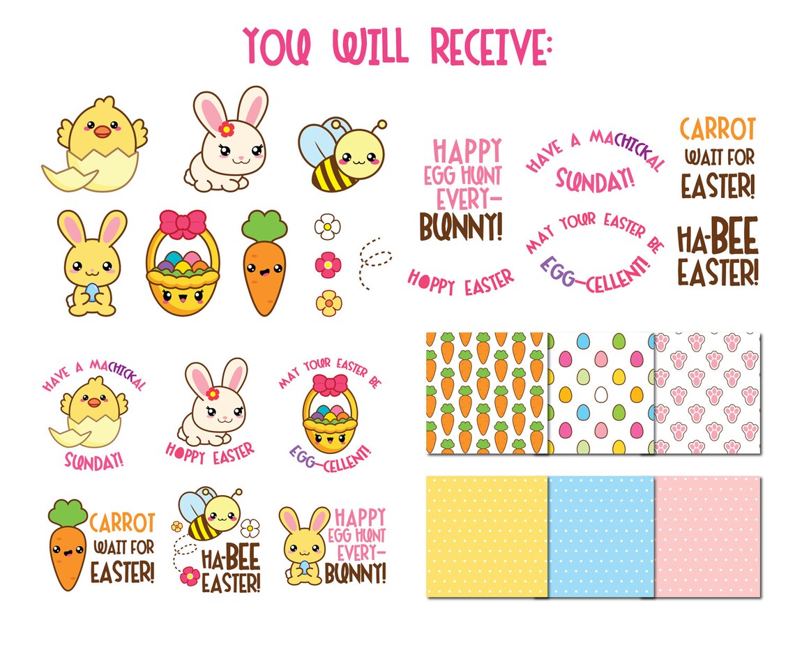 Easter clipart kawaii clipart easter digital paper easter | Etsy