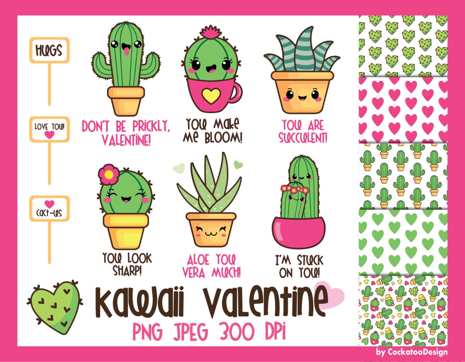 Cactus clipart kawaii cactus clipart valentine cactus | Etsy