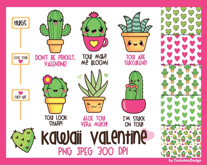 Cactus Clipart Kawaii Cactus Clipart Valentine Cactus - Etsy