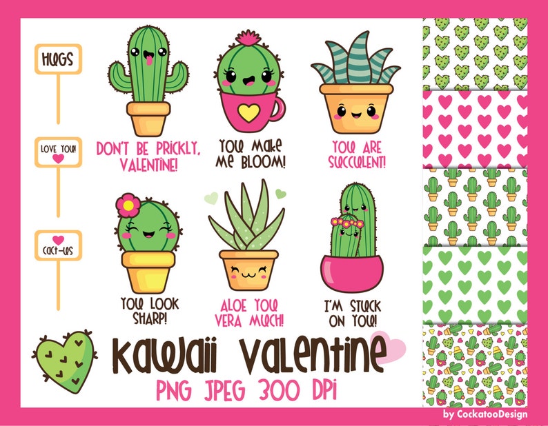Cactus clipart kawaii cactus clipart valentine cactus | Etsy