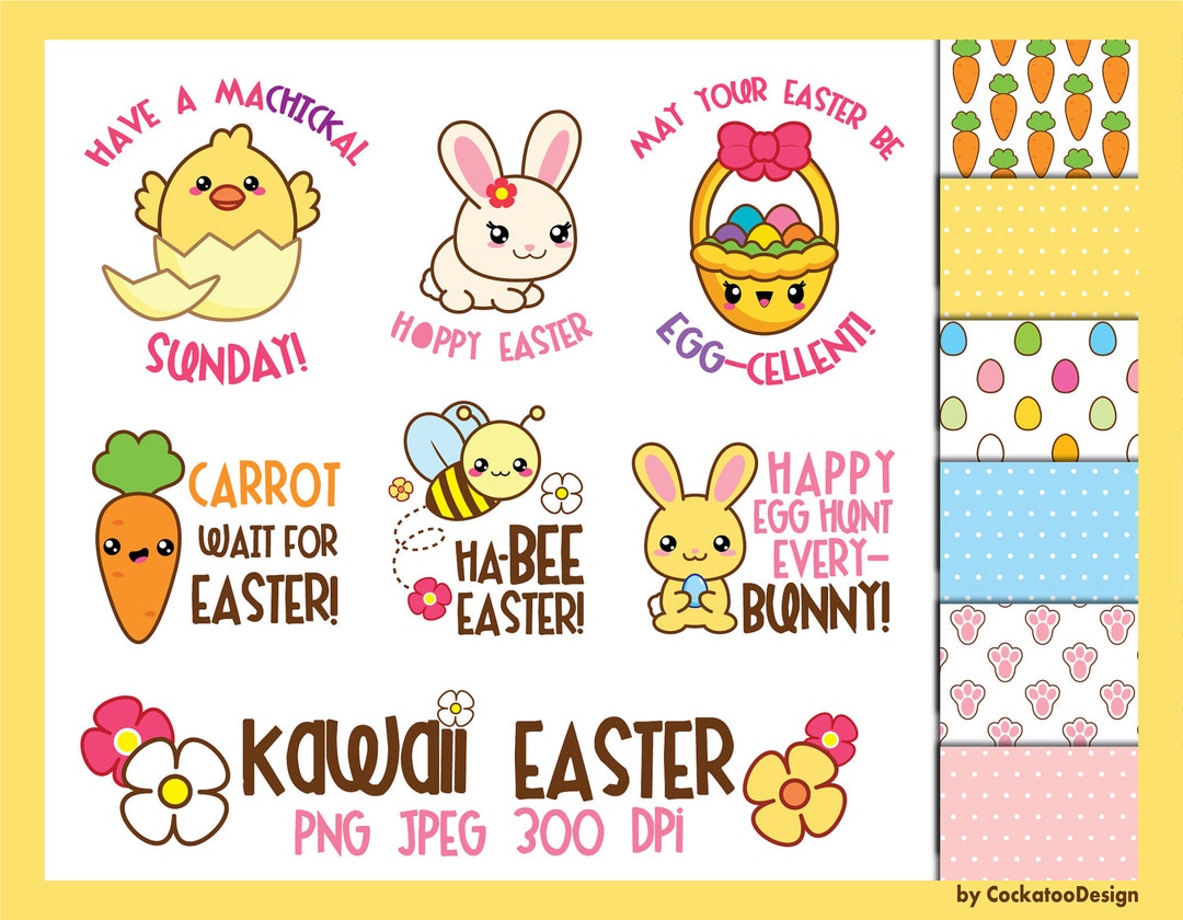 Easter Clipart, Kawaii Clipart, Easter Digital Paper, Easter Bunny ...