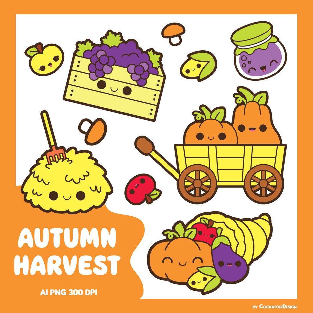 Kawaii Fall Clipart, Kawaii Autumn Clipart, Kawaii Harvest Clipart ...