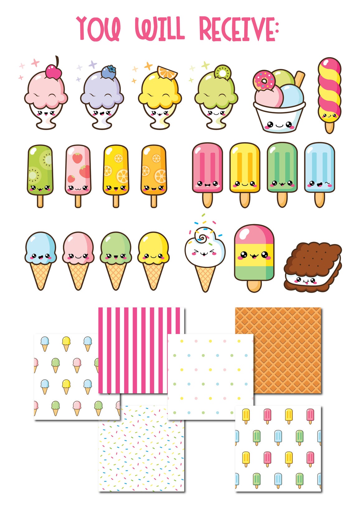 Ice Cream Clipart Ice Cream Clip Art Kawaii Clipart Kawaii - Etsy