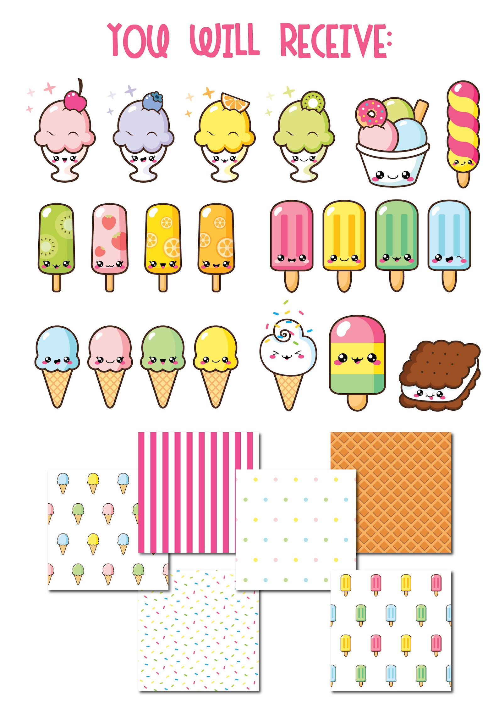 Ice Cream Clipart Ice Cream Clip Art Kawaii Clipart Kawaii - Etsy