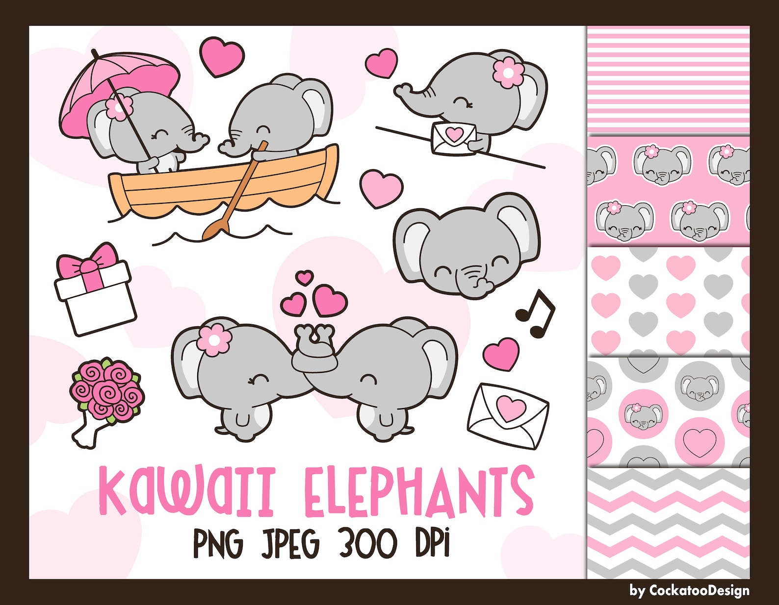 Elephant Clipart Valentine's Day Clipart Love Elephants - Etsy