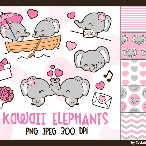 Elephant Clipart Valentine's Day Clipart Love Elephants - Etsy