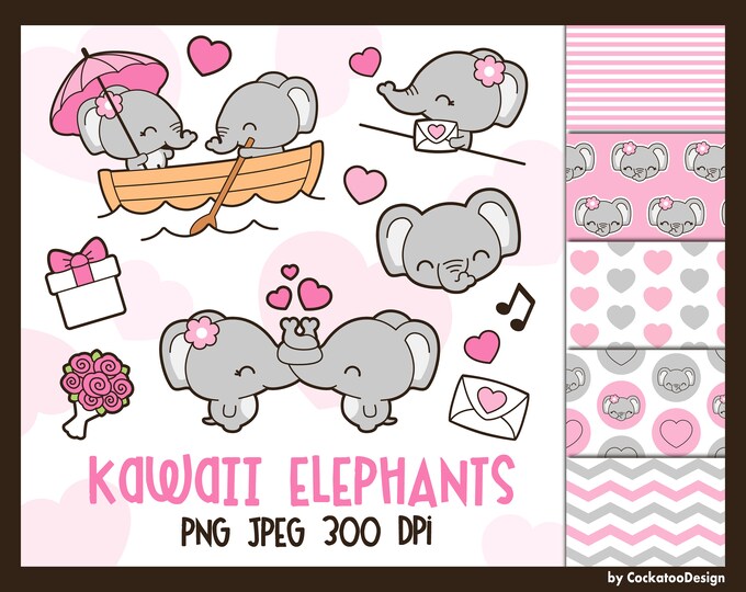 Premium Vector Clipart - Kawaii Valentines Elephants - Valentines Day ...
