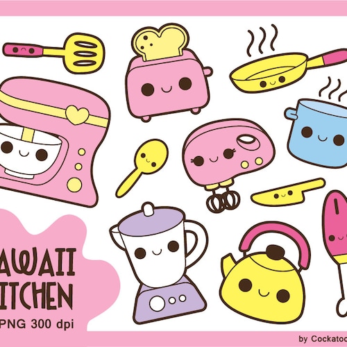 Kawaii Kitchen Clipart Kawaii Cooking Clip Art Cute Kitchen - Etsy