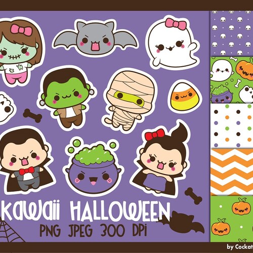 Halloween Clipart Kawaii Halloween Clip Art Kawaii Halloween - Etsy