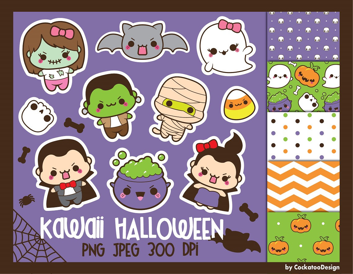 Halloween Clipart Kawaii Halloween Clip Art Kawaii Halloween - Etsy