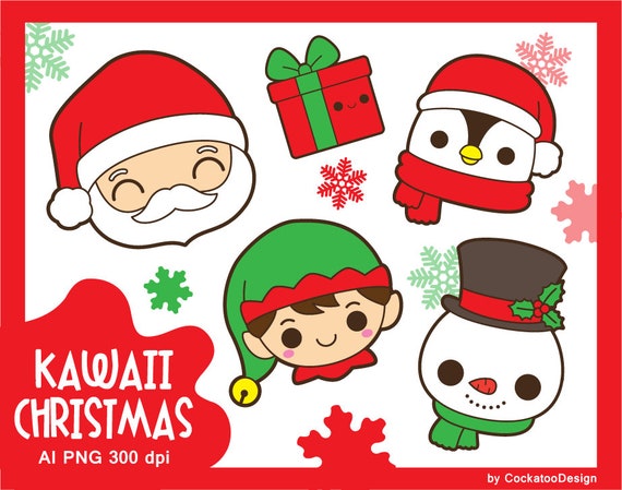 Kawaii Santa Claus clipart, kawaii Christmas clipart, Santa clipart ...