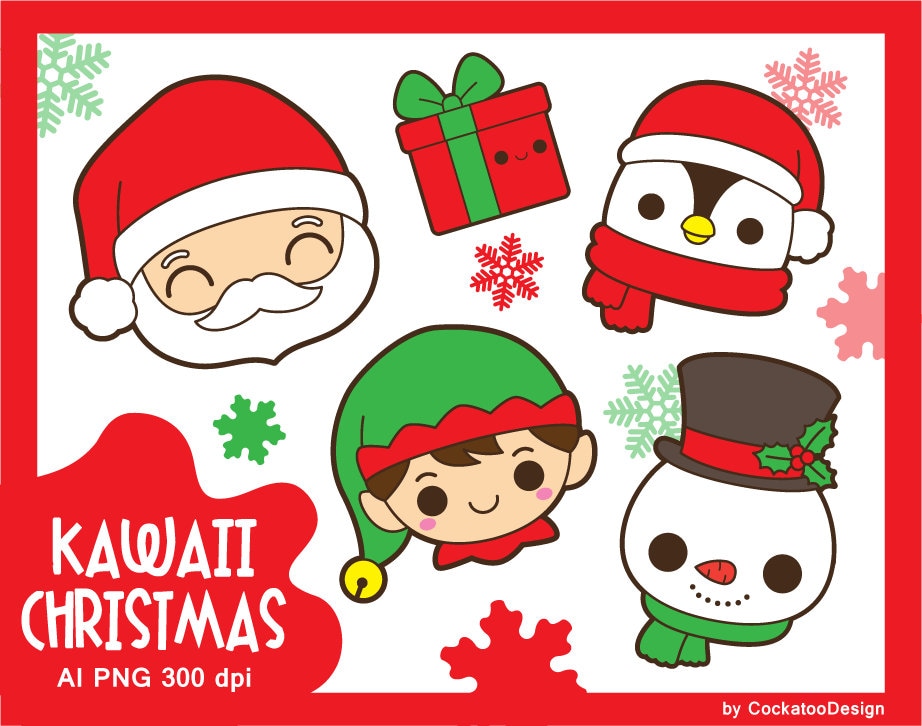 Kawaii Santa Claus clipart kawaii Christmas clipart Santa | Etsy