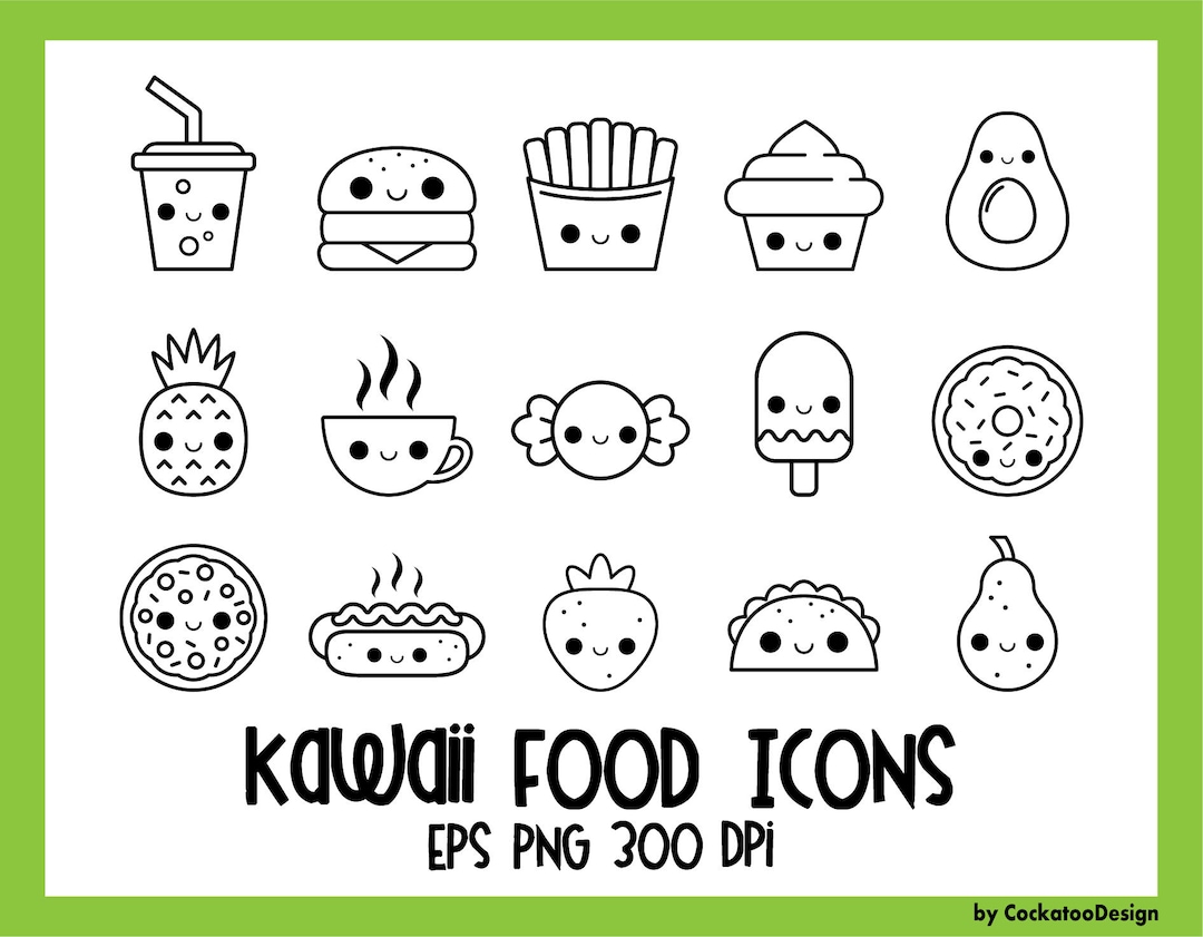 Food Icons, Kawaii Digital Stamps, Kawaii Food Icons, Cute Food Icons ...
