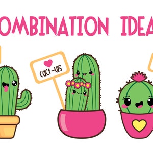 Cactus Clipart, Kawaii Cactus Clipart, Valentine Cactus Clipart, Kawaii ...