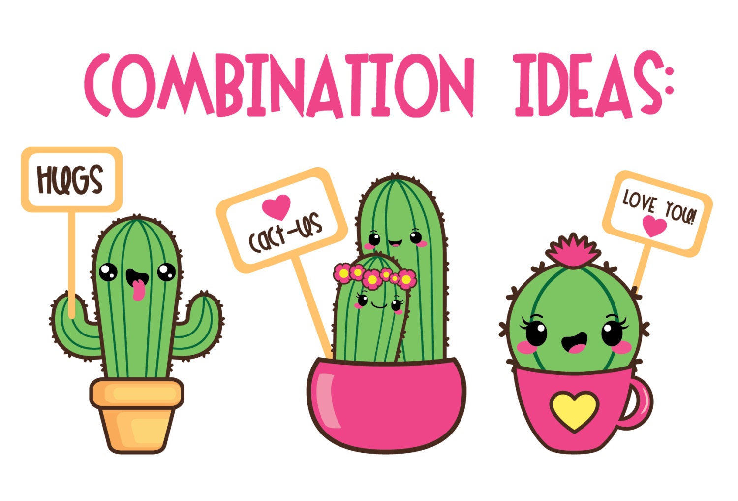 Cactus clipart kawaii cactus clipart valentine cactus | Etsy
