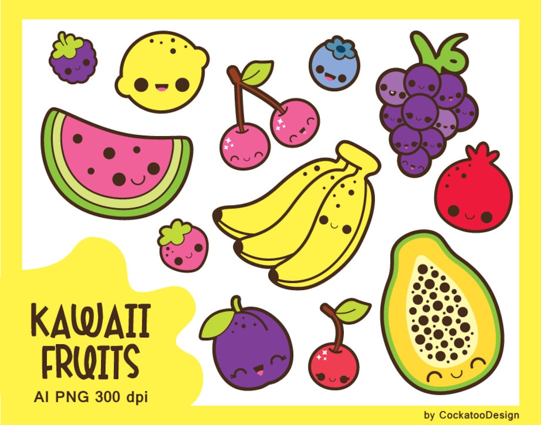 Kawaii Fruits Clipart, Cute Fruits Clip Art, Kawaii Food Clipart ...