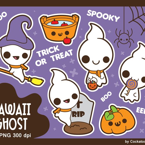 Kawaii Ghost Clipart Cute Ghost Clipart Kawaii Halloween - Etsy