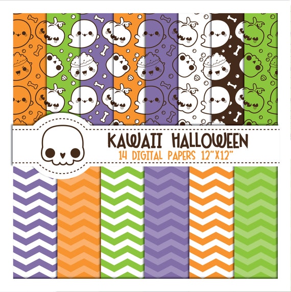 Halloween digital papers, kawaii halloween digital papers, halloween ...