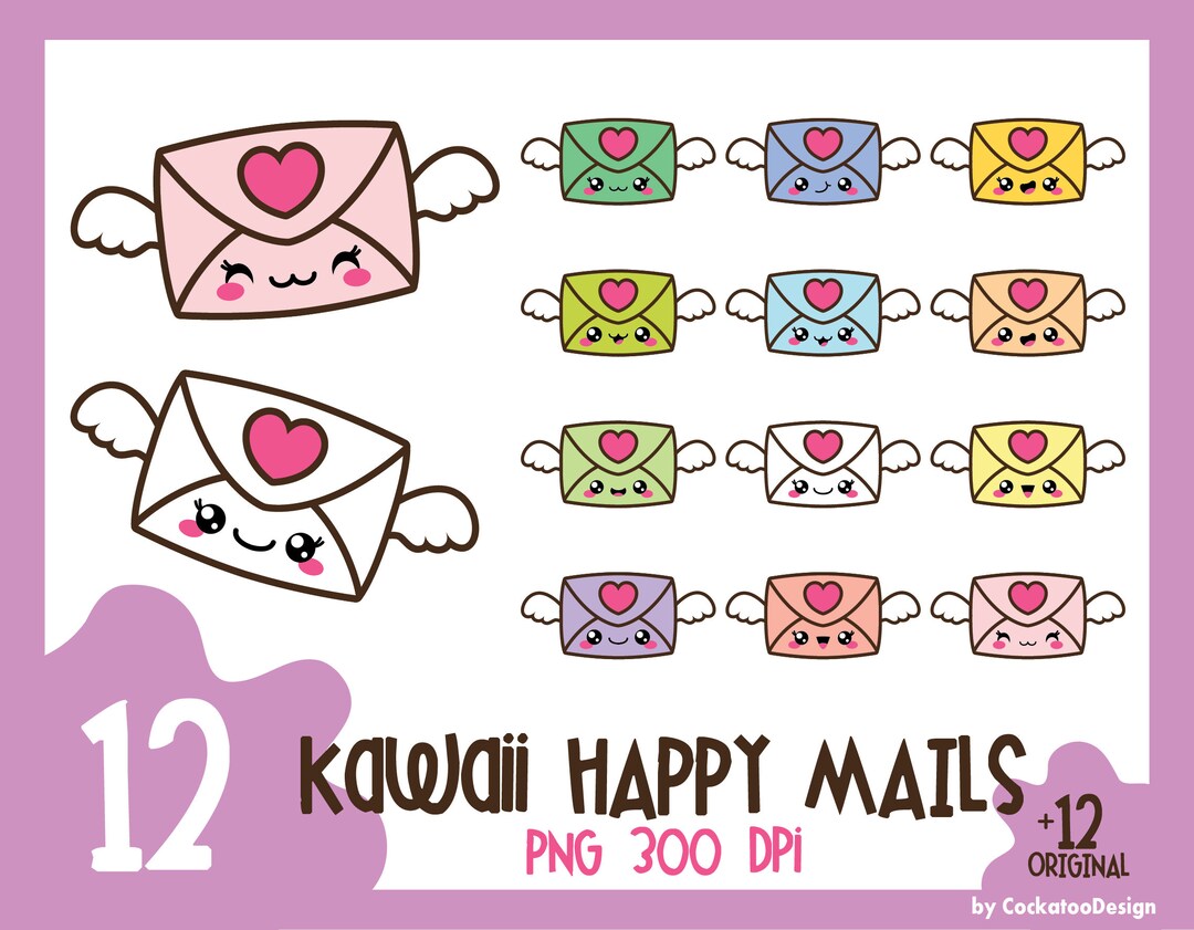 Kawaii Clip Art, Love Letter Clipart, Valentines Day Clipart, Envelope ...