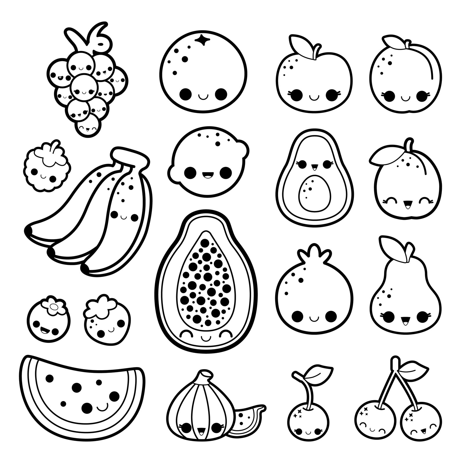 Digital Stamps Fruit Digital Stamp Kawaii Fruit Clipart | Etsy