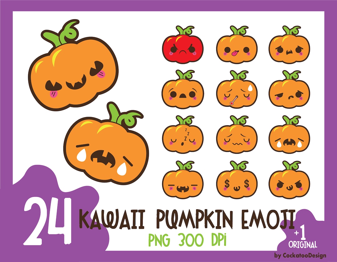 Kawaii Pumpkin Clipart, Halloween Pumpkin Clip Art, Emoji Clipart ...