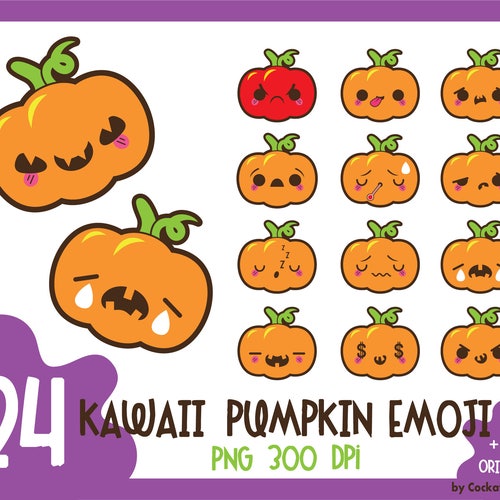 Kawaii Pumpkin Clipart Halloween Pumpkin Clip Art Emoji - Etsy
