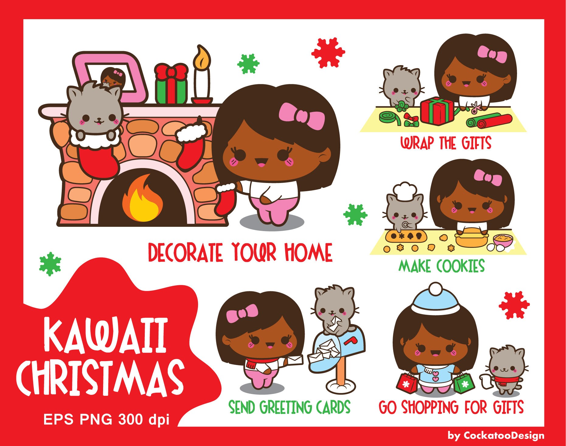 Kawaii Christmas Clip Art Kawaii Girl Clip Art Fireplace - Etsy
