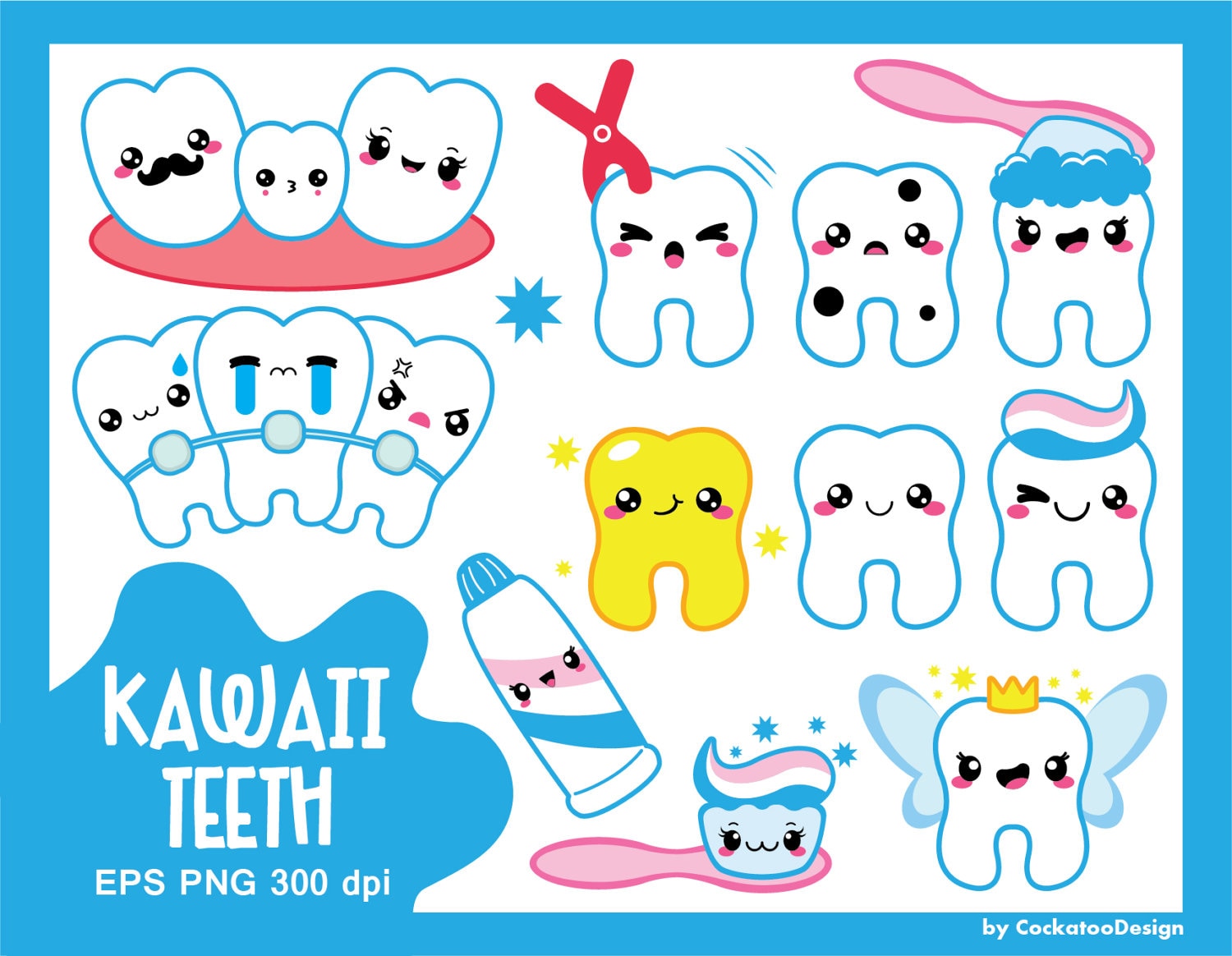 Kawaii clipart kawaii tooth clipart kawaii dentist clipart | Etsy