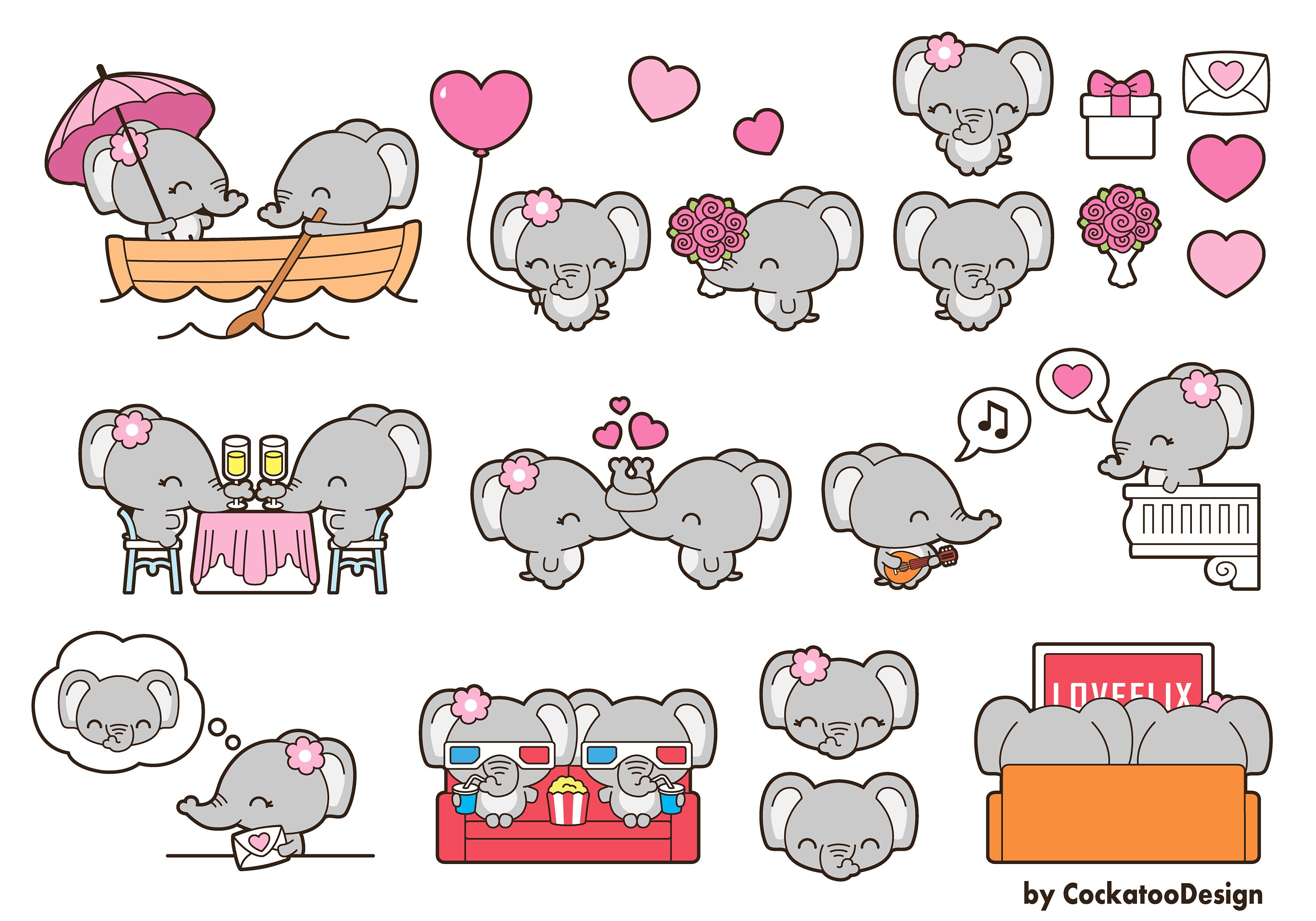 Elephant Clipart Valentine's Day Clipart Love Elephants - Etsy