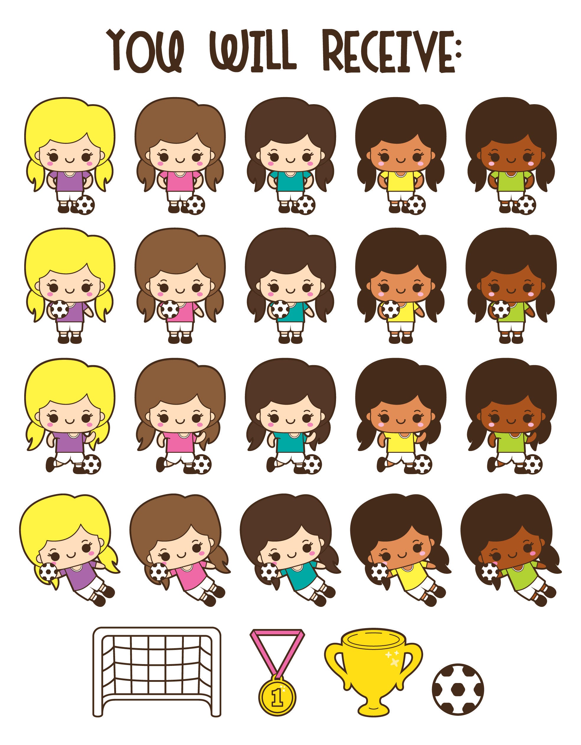Soccer clip art football clipart kawaii soccer clipart kids | Etsy
