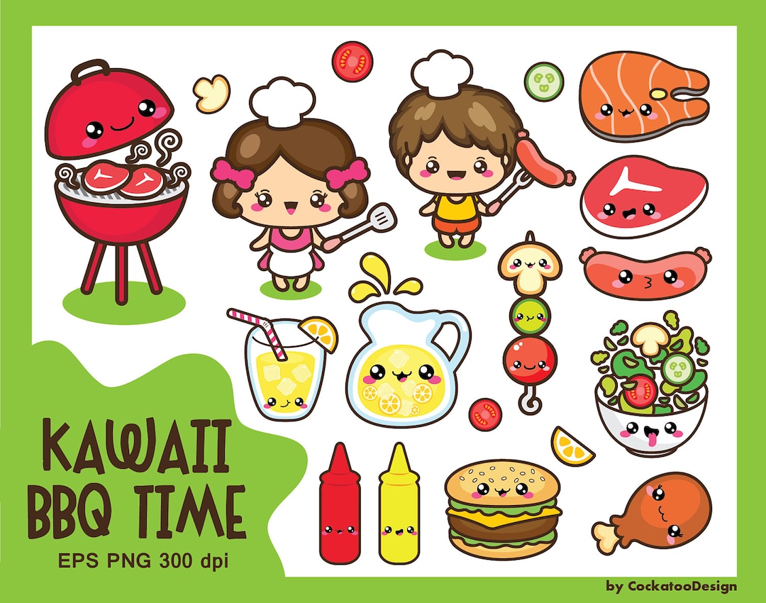 Kawaii Clip Art, BBQ Clipart, Labor Day Clipart, Kid Clipart, Picnic ...