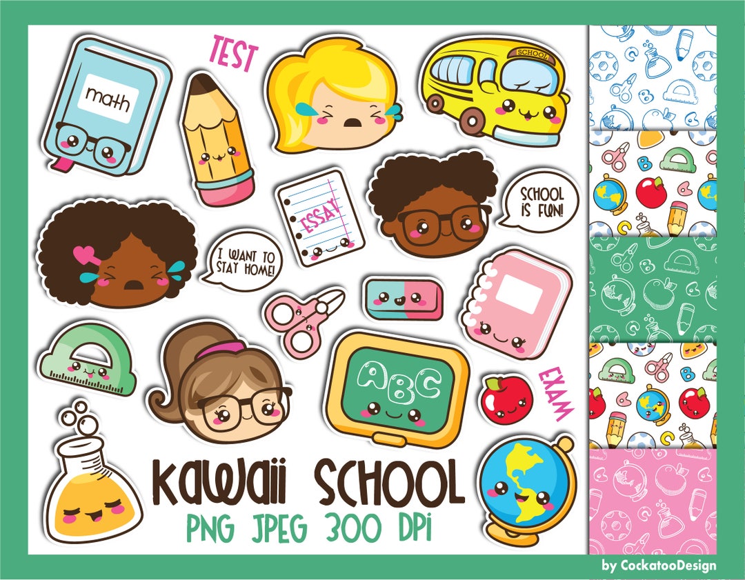 School Supplies Clip Art, School Kids Clip Art, Kawaii School Clipart ...