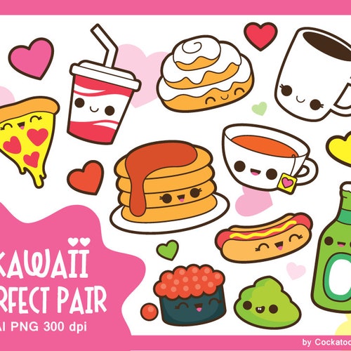 Valentine Clipart Kawaii Food Clipart Kawaii Valentines Day - Etsy