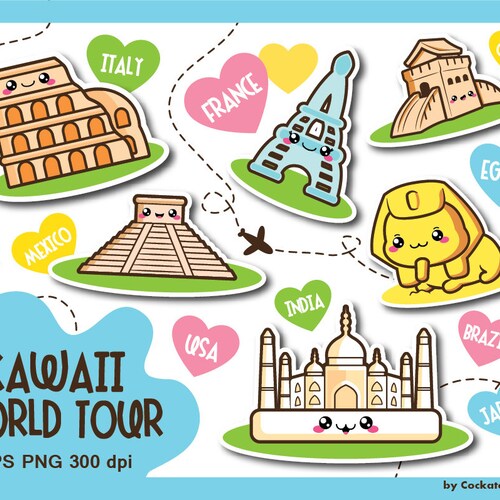 Travel Clipart Kawaii Clipart Kawaii Travel Clip Art | Etsy
