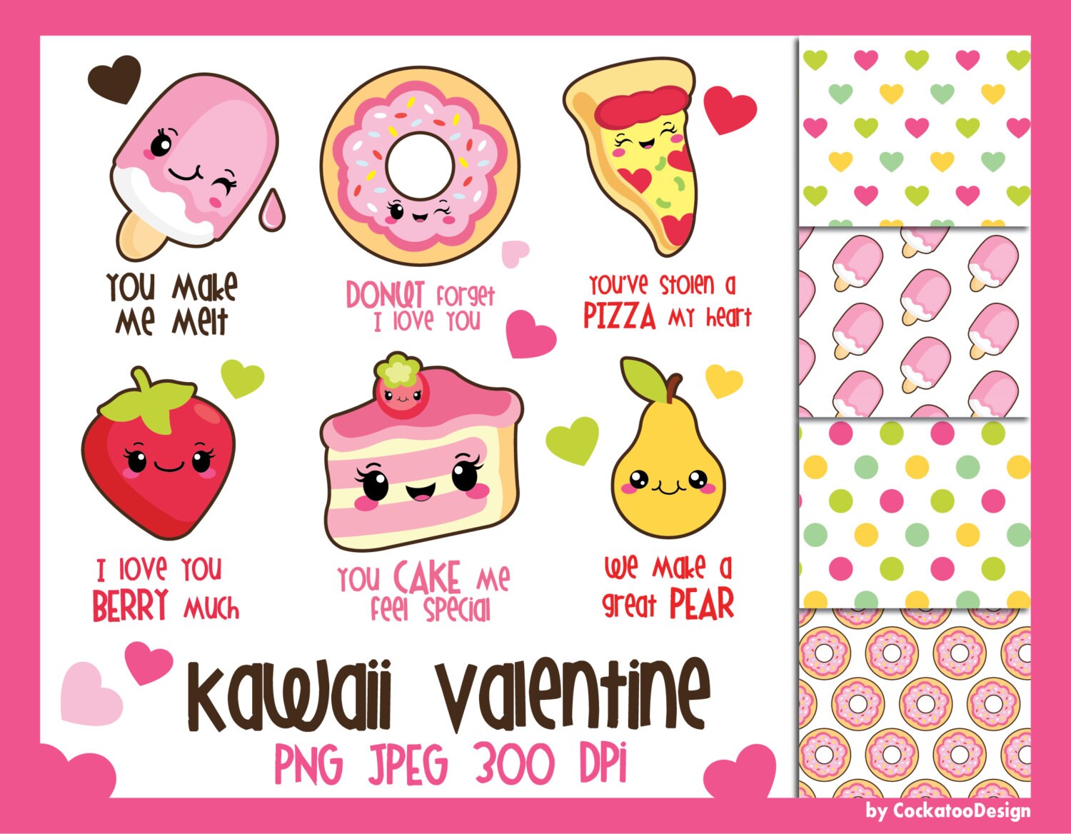Valentine Clipart, Kawaii Clipart, Kawaii Valentine Clipart, Cake ...